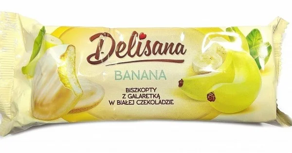 Delicpol Delisana Biscuits in white chocolate with banana jelly, 135g